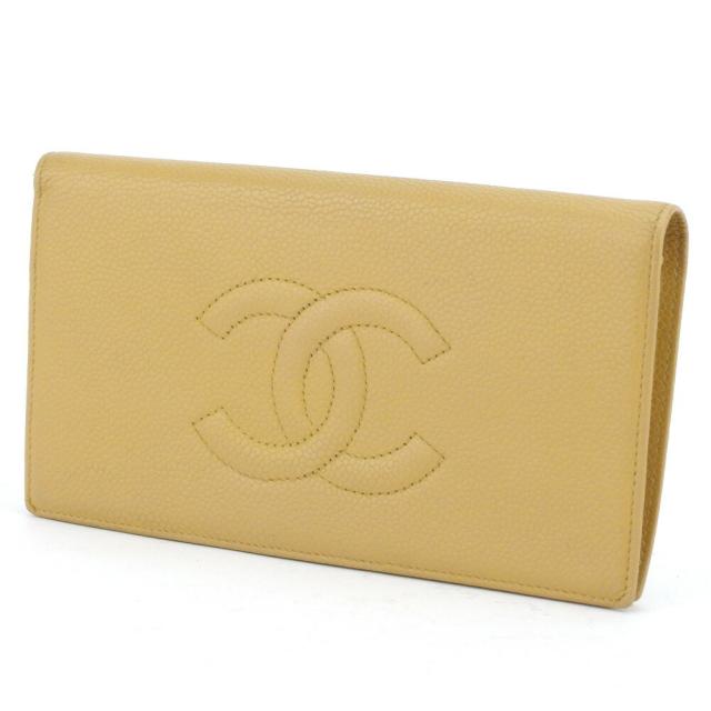 【BIGお買い物ラリー★30%OFFセール中】シャネル CHANEL 長財布ココマーク ベージュ レディース 中古