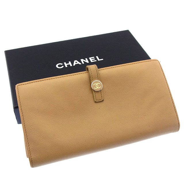 【X'masセール★30%OFF】シャネル CHANEL 長財布ココボタン ベージュ×ゴールド レディース 中古