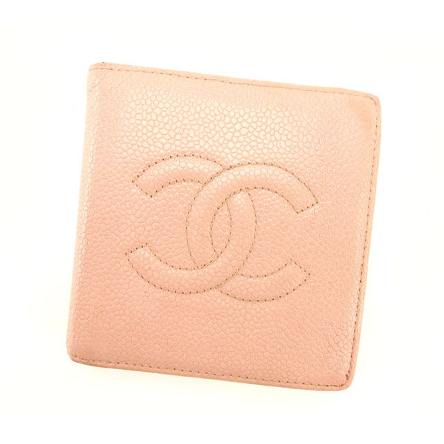【X'masセール★30%OFF】シャネル CHANEL 二つ折り財布キャビアスキン ピンク レディース 中古