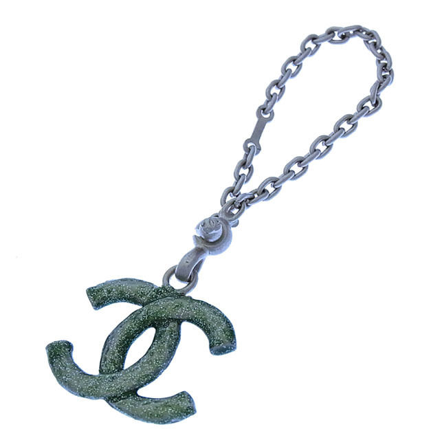 【BIGお買い物ラリー★30%OFFセール中】シャネル CHANEL キーリングココマーク ヴィンテージ グリーン×シルバー レディース 中古