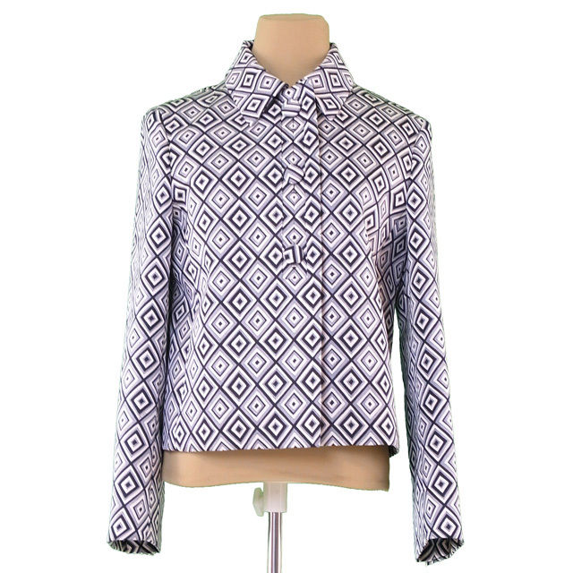 【BIGお買い物ラリー★30%OFFセール中】プラダ PRADA その他アウター幾何学柄 ♯40サイズ グレー×ホワイト×ブラック レディース 中古
