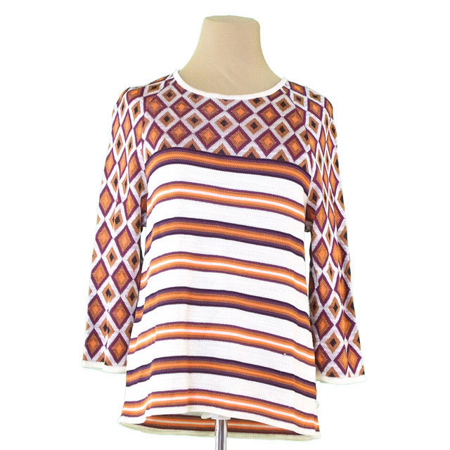 【BIGお買い物ラリー★30%OFFセール中】サンローラン SAINT LAURENT ニットボーダー柄 ♯Lサイズ ダイヤ柄 ミックスカラー レディース 中古