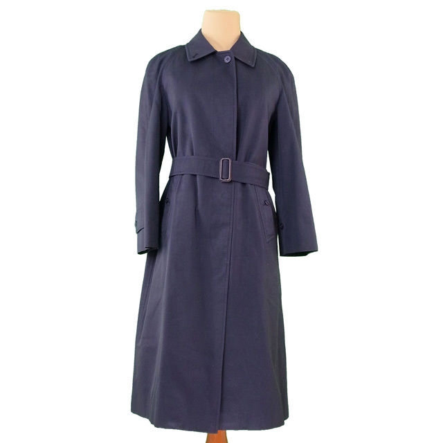 【BIGお買い物ラリー★30%OFFセール中】バーバリー BURBERRY トレンチコートステンカラー ♯7AB2サイズ ネイビー レディース 中古