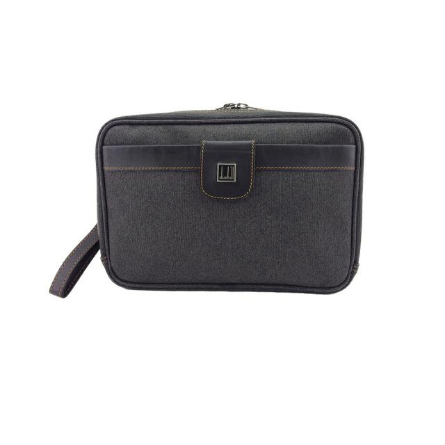 【X'masセール★30%OFF】ダンヒル Dunhill クラッチバッグロゴプレート グレー 灰色 ブラック シルバー レディース 中古