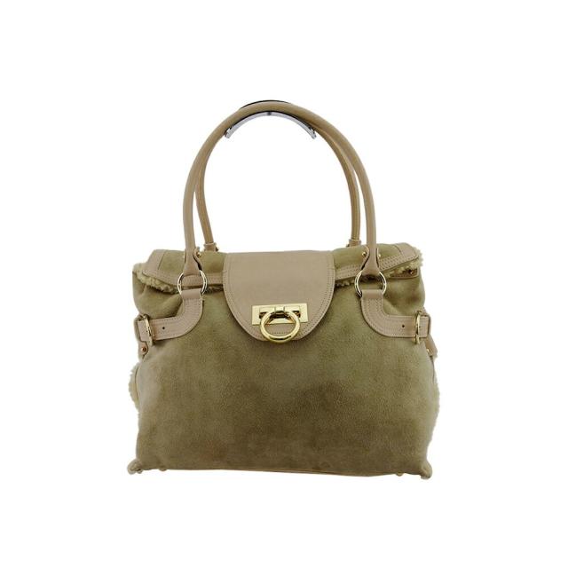 【BIGお買い物ラリー★30%OFFセール中】サルヴァトーレフェラガモ Salvatore Ferragamo トートバッグガンチーニ ベージュ ゴールド レディース 中古