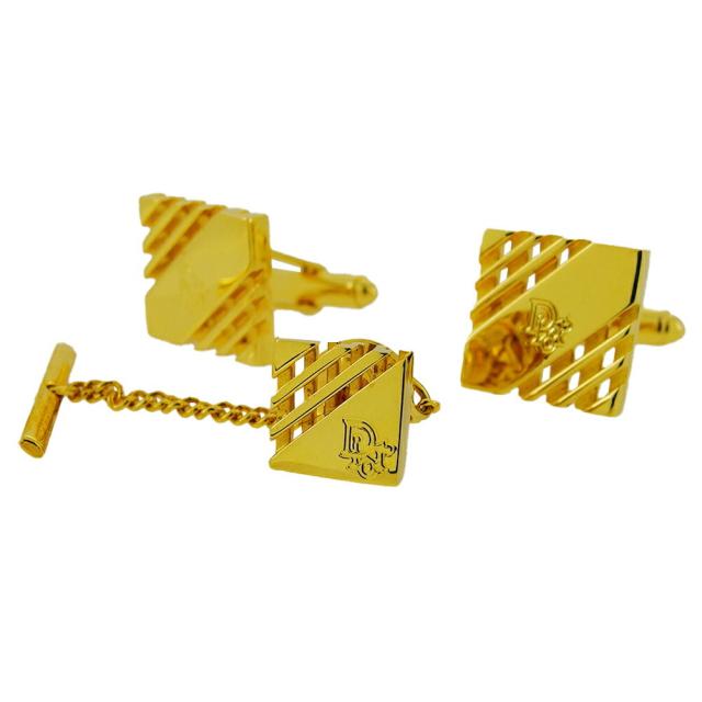 【X'masセール★30%OFF】ディオール Dior カフス2アイテムセット ロゴ スウィヴル式 タイタック ゴールド レディース 中古