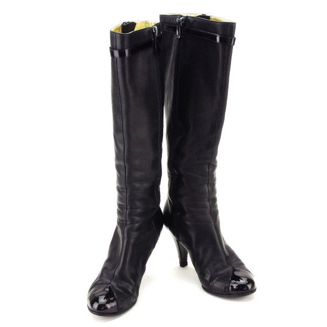 【BIGお買い物ラリー★30%OFFセール中】シャネル CHANEL ブーツココマーク ブラック×ゴールド レディース 中古