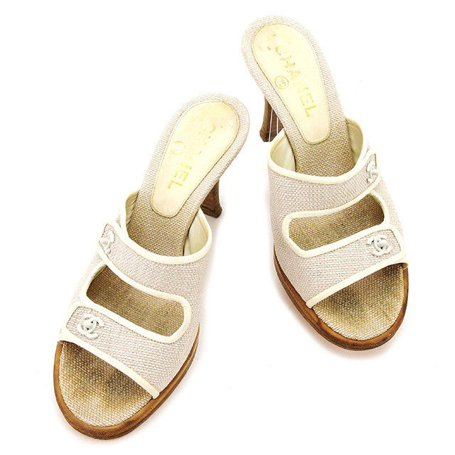 【BIGお買い物ラリー★30%OFFセール中】シャネル CHANEL サンダルココマーク ホワイト系 レディース 中古