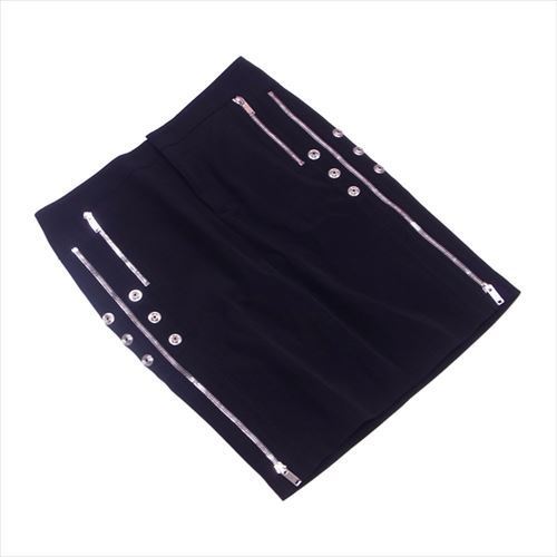 【X'masセール★30%OFF】グッチ GUCCI スカートZIPデザイン ♯36サイズ ブラック シルバー レディース 中古