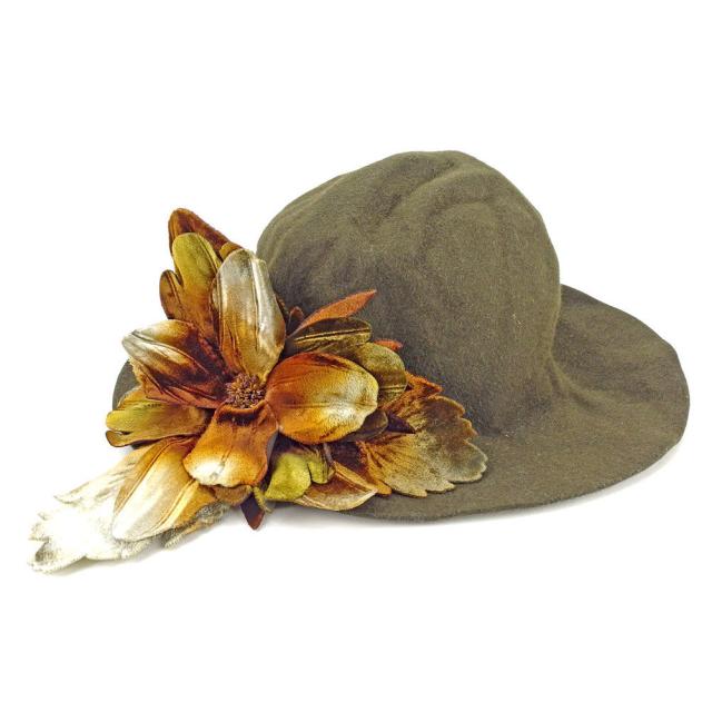 【BIGお買い物ラリー★30%OFFセール中】ミュウミュウ MIUMIU ■■■■■■■■■■帽子ハット フラワーモチーフ付き ダークブラウン系 レディース 中古