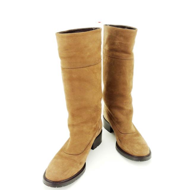 【BIGお買い物ラリー★30%OFFセール中】サルヴァトーレフェラガモ Salvatore Ferragamo ブーツロング ♯7C ガンチーニベルト ブラウン ゴールド レディース 中古