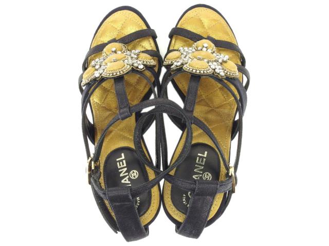 シャネル CHANEL サンダルビジュー ♯34C マトラッセ ブラック