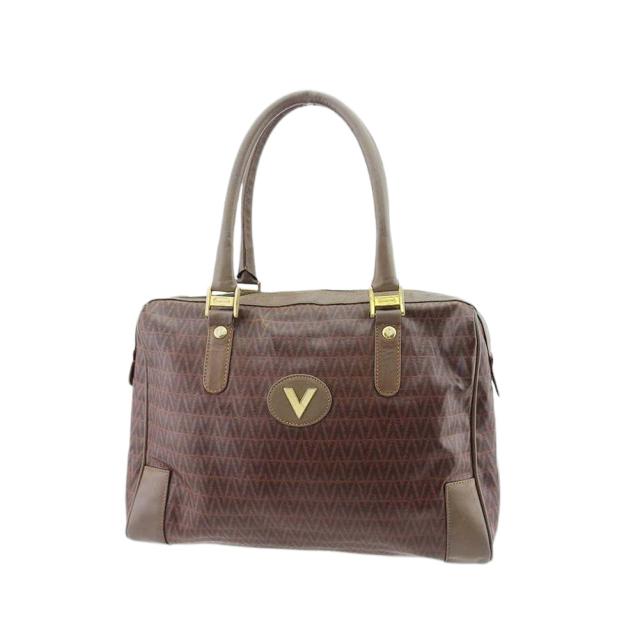 【BIGお買い物ラリー★30%OFFセール中】マリオ・ヴァレンティノ MARIO VALENTINO ボストンバッグMVマーク ブラウン×ベージュ×ゴールド レディース 中古