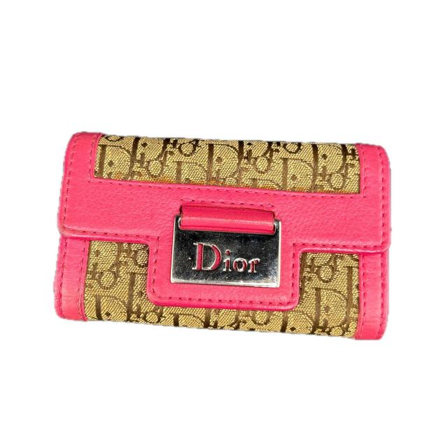 【BIGお買い物ラリー★30%OFFセール中】クリスチャンディオール Christian Dior キーケース トロッター ピンク/ベージュ レザー レディース 中古