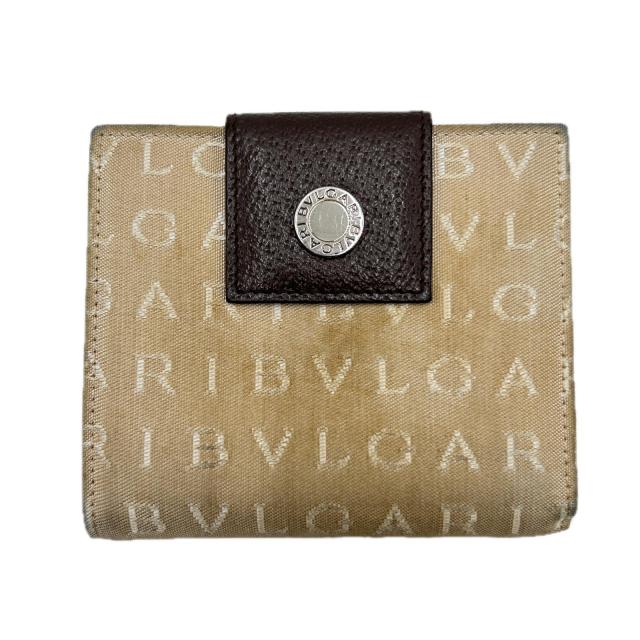【X'masセール★30%OFF】ブルガリ BVLGARI 二つ折り財布財布 レッタレ ロゴマニア ベージュ/ダークブラウン キャンバス レディース 中古