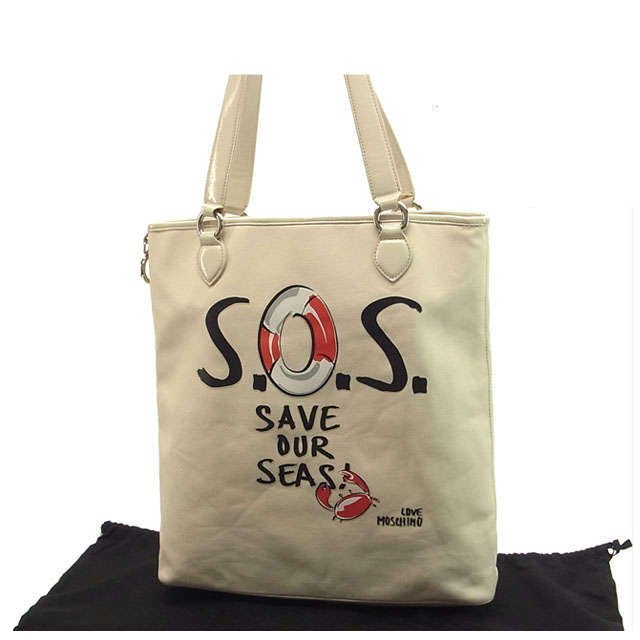 【BIGお買い物ラリー★30%OFFセール中】モスキーノ MOSCHINO トートバッグロゴ /マリンモチーフプリント アイボリー系 レディース 中古
