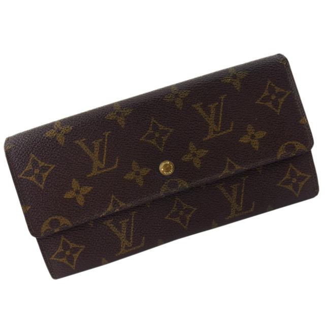 【BIGお買い物ラリー★30%OFFセール中】ルイ・ヴィトン LOUIS VUITTON 長財布モノグラム ポシェットポルトモネクレディ ブラウン ベージュ ゴールド レディース 中古
