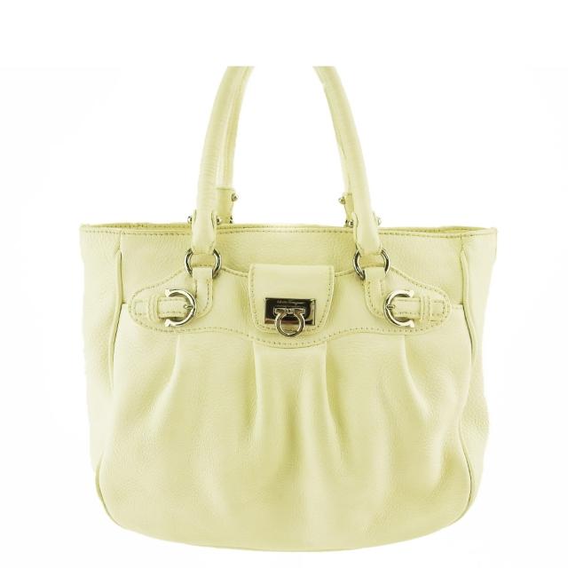 【BIGお買い物ラリー★30%OFFセール中】サルヴァトーレフェラガモ Salvatore Ferragamo ハンドバッグガンチーニ ホワイト 白 シルバー レザー 中古