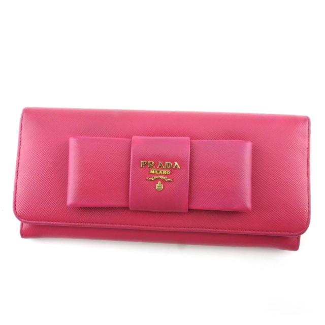 【BIGお買い物ラリー★30%OFFセール中】プラダ PRADA 長財布リボン フィオッコ ピンク ゴールド レディース 中古