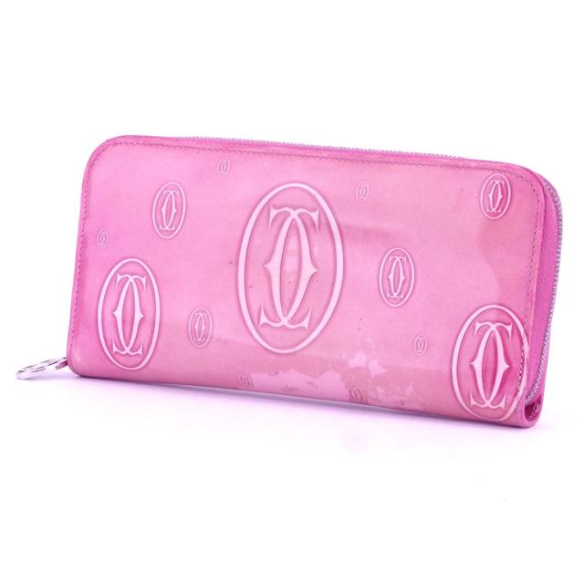 【BIGお買い物ラリー★30%OFFセール中】カルティエ CARTIER 長財布 ハッピーバースデー ピンク エナメルレザー レディース 中古