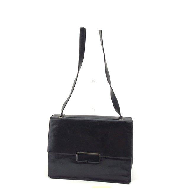 【BIGお買い物ラリー★30%OFFセール中】プラダ PRADA ショルダーバッグロゴプレート ブラック レザー 中古