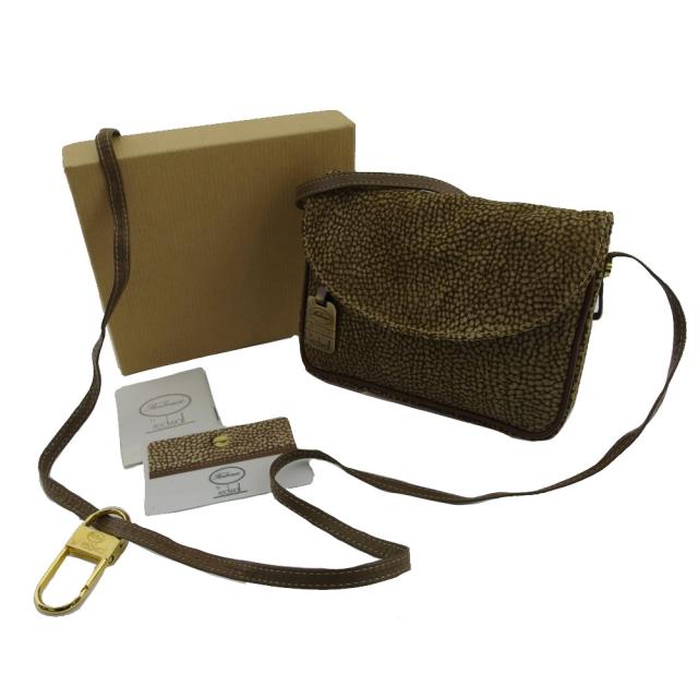 【BIGお買い物ラリー★30%OFFセール中】ボルボネーゼ BORBONESE ショルダーバッグうずら柄 ベージュ×ブラウン レディース 中古