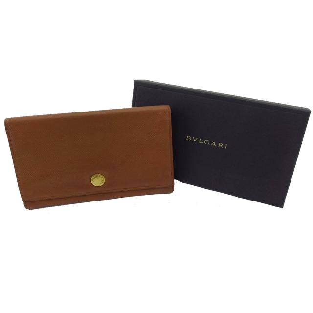 【X'masセール★30%OFF】ブルガリ BVLGARI 長財布 ロゴボタン ブラウン×ゴールド レディース 中古