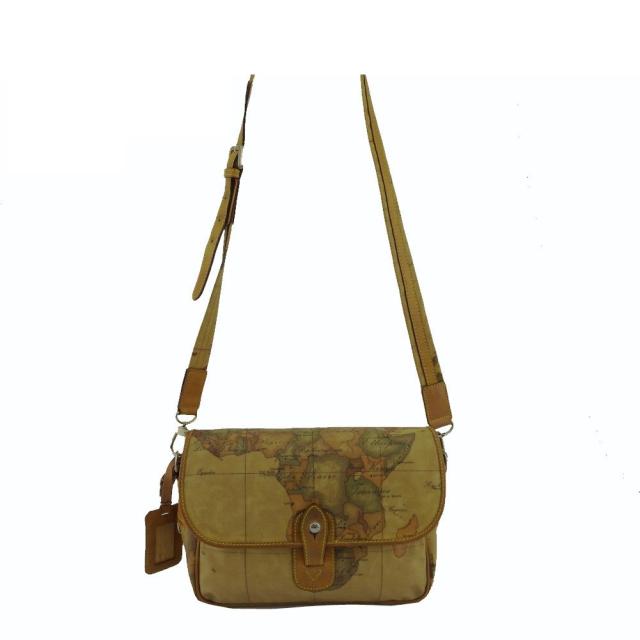 【X'masセール★30%OFF】プリマクラッセ PRIMA CLASSE ショルダーバッグ地図柄 セピア（地図柄）×ゴールド レディース 中古
