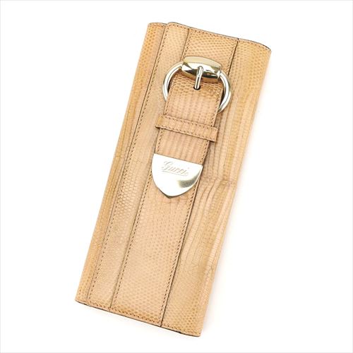 【X'masセール★30%OFF】グッチ GUCCI 長財布リザード型押し ベージュ　ピンク レザー 中古