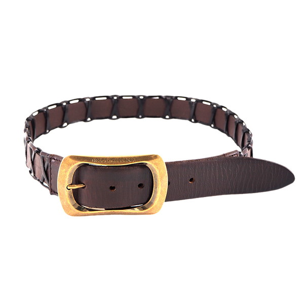 【X'masセール★30%OFF】ドルチェアンドガッバーナ DOLCE&GABBANA ベルトロゴ入りバックル ドルガバ ピン式バックル ブラウン レディース 中古