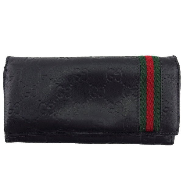 【BIGお買い物ラリー★30%OFFセール中】グッチ GUCCI 長財布グッチシマ シェリーライン ブラック×グリーン×レッド レディース 中古