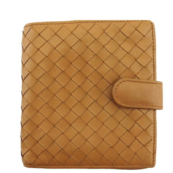 【X'masセール★30%OFF】ボッテガヴェネタ BOTTEGAVENETA 長財布 イントレチャート キャメル×ゴールド レディース 中古