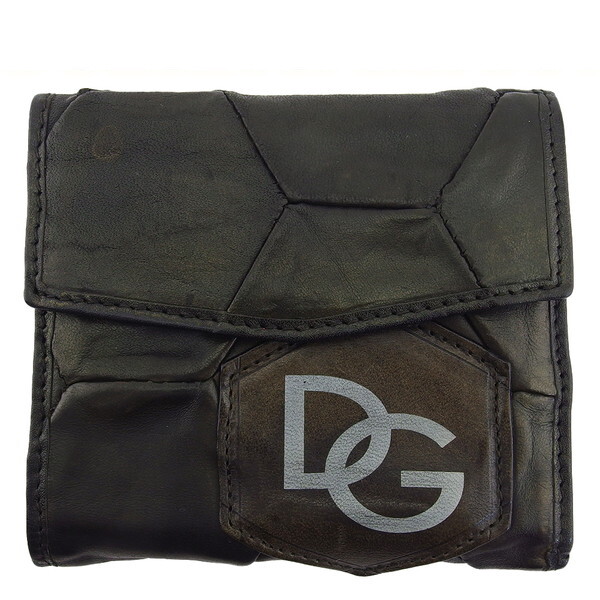 【X'masセール★30%OFF】ドルチェアンドガッバーナ DOLCE&GABBANA 二つ折り財布 ブラック×ホワイト×ゴールド レディース 中古