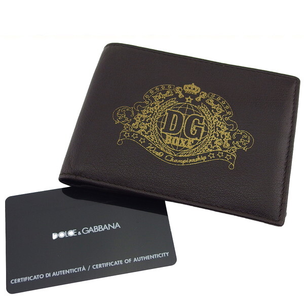 【BIGお買い物ラリー★30%OFFセール中】ドルチェアンドガッバーナ DOLCE&GABBANA 二つ折り財布 ダークブラウン×ゴールド レディース 中古