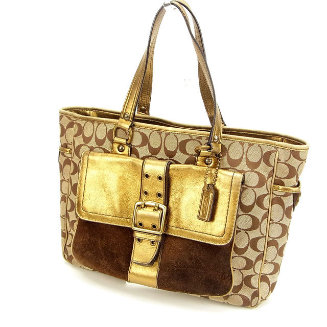【BIGお買い物ラリー★30%OFFセール中】コーチ COACH ショルダーバッグ シグネチャー ゴールド レディース 中古