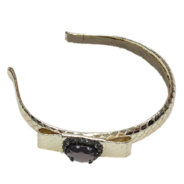 【BIGお買い物ラリー★30%OFFセール中】ミュウミュウ MIUMIU カチューシャリボン ビジュー ゴールド グレー 灰色 レディース 中古