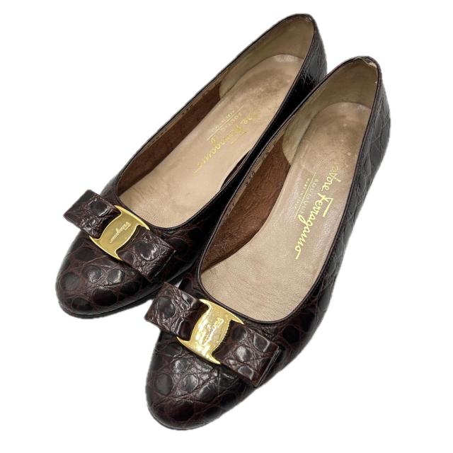 【BIGお買い物ラリー★30%OFFセール中】サルヴァトーレフェラガモ Salvatore Ferragamo パンプスヴァラリボン #6ハーフ ブラウン レディース 中古