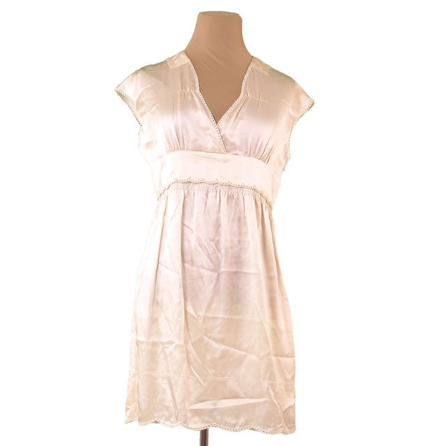 【BIGお買い物ラリー★30%OFFセール中】シーバイクロエ SEE BY CHLOE ワンピースシルクサテン ♯USA2サイズ ライトベージュ レディース 中古
