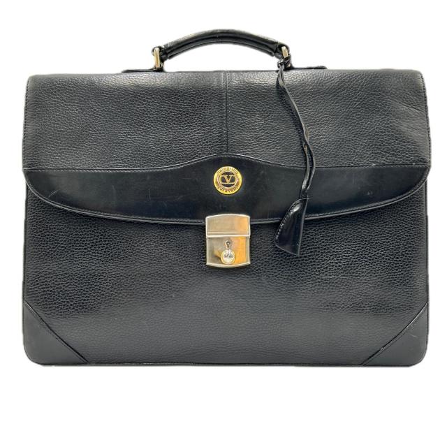 【X'masセール★30%OFF】ヴァレンティノ・ガラヴァーニ Valentino Garavani ビジネスバッグロゴプレート ブラック ゴールド レディース 中古