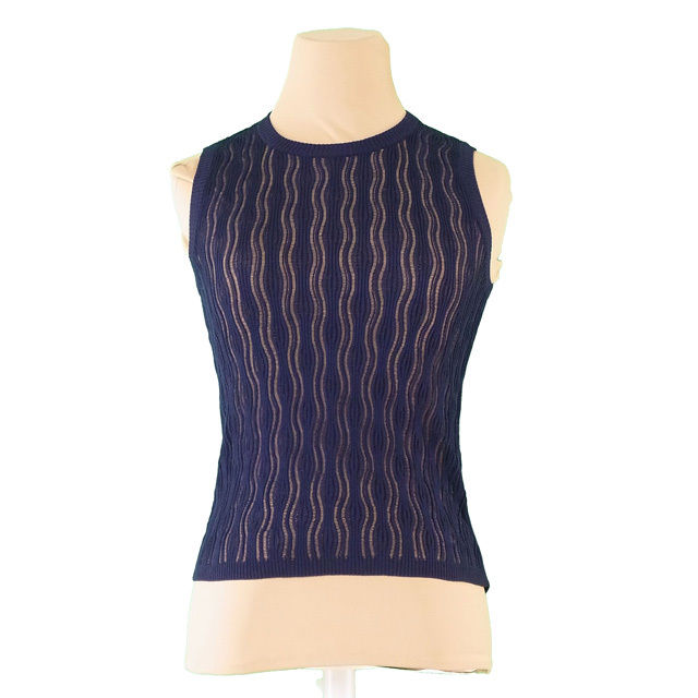 【BIGお買い物ラリー★30%OFFセール中】ディオール Dior ベスト透かし編み ♯USA6サイズ ネイビー レディース 中古