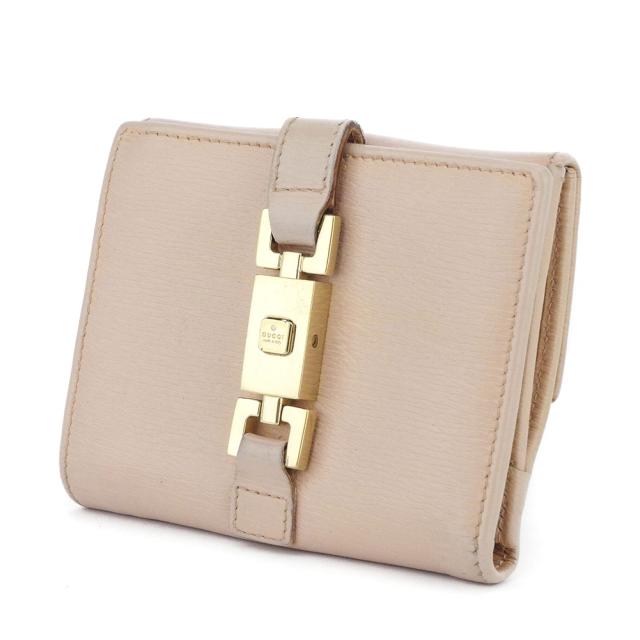 【BIGお買い物ラリー★30%OFFセール中】グッチ GUCCI 二つ折り財布ジャッキー金具 ピンク ベージュ ゴールド レディース 中古