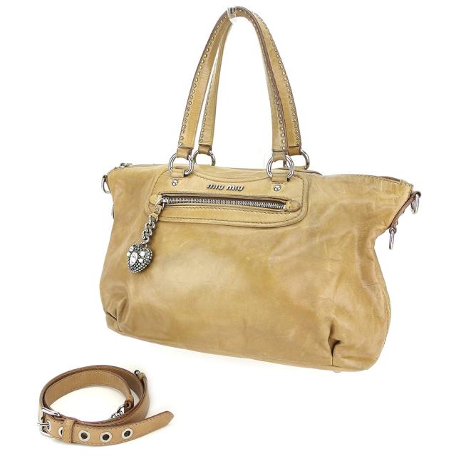 【BIGお買い物ラリー★30%OFFセール中】ミュウミュウ MIUMIU ショルダーバッグハートモチーフ ベージュ レディース 中古