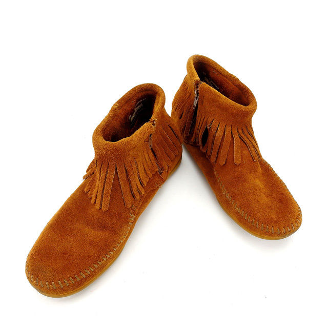 【BIGお買い物ラリー★30%OFFセール中】ミネトンカ Minnetonka ブーツコンチョ フェザー ♯6 アンクル キャメル系 レディース 中古