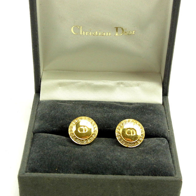 【BIGお買い物ラリー★30%OFFセール中】クリスチャンディオール Christian Dior カフスCDロゴ ラインストーン付き クリア×ゴールド レディース 中古