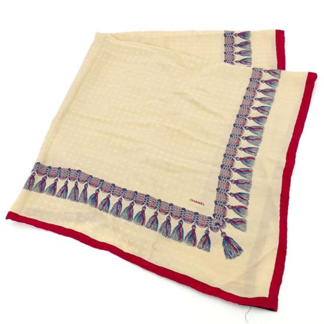 【X'masセール★30%OFF】シャネル CHANEL スカーフココマーク系柄 ベージュ×ボルドー系 レディース 中古