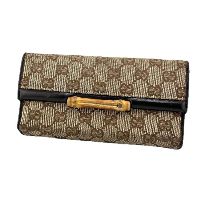 【BIGお買い物ラリー★30%OFFセール中】グッチ GUCCI 長財布GGキャンバス バンブー ベージュ×ブラウン×ナチュラル レディース 中古