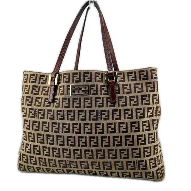 【BIGお買い物ラリー★30%OFFセール中】フェンディ FENDI トートバッグズッキーノ ブラウン×カーキ×ゴールド レディース 中古