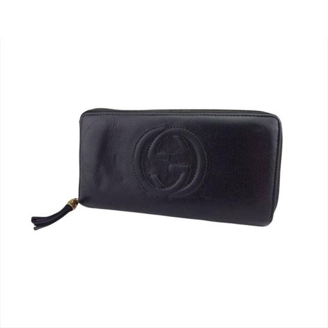 【BIGお買い物ラリー★30%OFFセール中】グッチ GUCCI 長財布ラウンドファスナー ブラック レザー レディース 中古