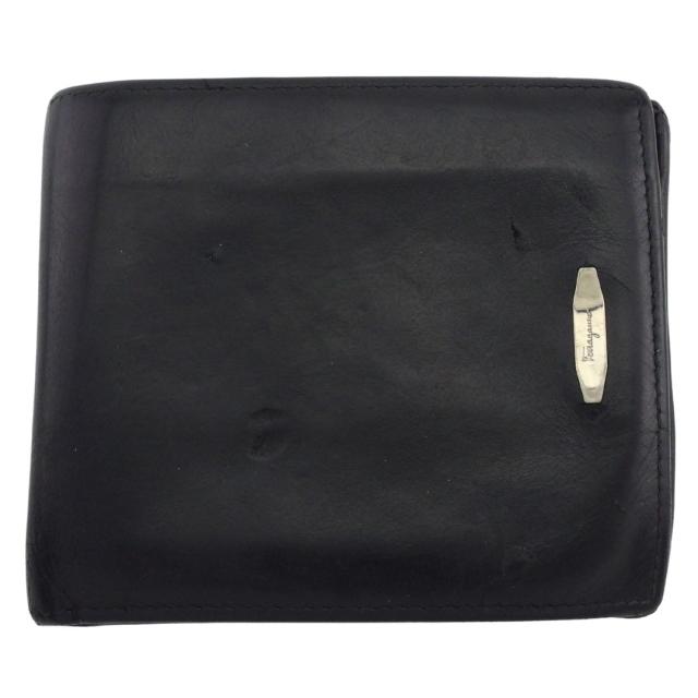 【X'masセール★30%OFF】サルヴァトーレフェラガモ Salvatore Ferragamo 二つ折り財布ロゴプレート ブラック ユニセックス 中古