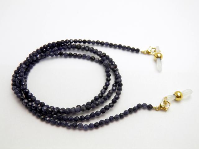 天然石 ブルーサファイア 32面カット 3mm メガネチェーン 置き忘れ防止 めがねホルダー メガネストラップ 眼鏡コード 近眼 老眼鏡 おしゃれ 父の日 母の日 敬老の日ギフト